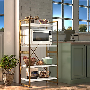 Azheruol 4 Tiers Bookshelf Adjustable White Faux Marble Organizer, Modern Small Bookcase for Small Space,Industrial Wooden Storage Display Rack and Storage Organizer for Living Room Home Office(Glod)