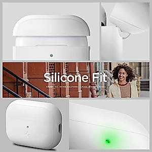 Spigen Silicone Fit Designed for AirPods Pro 2nd Generation Case 2022/2023 (USB-C/Lightening Cable) Airpods Pro 2 Case with Lanyard - White/Gray