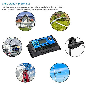 Y&H 10A 12V 24V PWM Solar Charge Controller Compact Design w/LCD Display Dual USB, Solar Panel Regulator fit for Lead-Acid Batteries Open AGM Gel