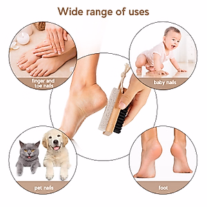 Foot Scrubber Brush with Pumice Stone for Feet Hands, Wooden Cleaning Fingernail Scrub Brush, Finger Toes Nails Cleaner Brushes with Stiff Bristles for Scrubbing Fingernails 2 in 1 Manicure Pedicure