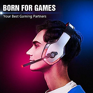 BENGOO V-4 Gaming Headset for Xbox One, PS4, PC, Controller, Noise Cancelling Over Ear Headphones with Mic, LED Light Bass Surround Soft Memory Earmuffs for PS5 Laptop Mac PS2 Gamecube -Red