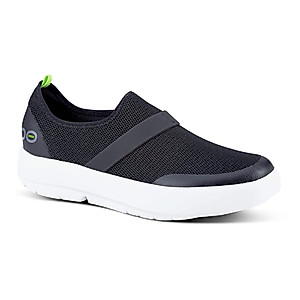 OOFOS OOmg Low Shoe, White & Black - Women’s Size 8 - Lightweight Recovery Footwear - Reduces Stress on Feet, Joints & Back - Machine Washable