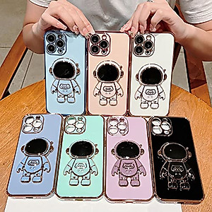 AIGOMARA 6D Plating Astronaut Hidden Stand Case Cover for iPhone 13 Pro Women Astronaut Folding Bracket Kickstand iPhone Case with Camera Protector Soft TPU Shockproof Bumper 6.1 Inch - Black