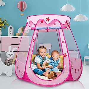 Pricess Tent, Kids Pop Up Tent with Star Light and Clip, Foldable Kids Princess Castle Playhouse Tent Indoor for Girls,Pink Indoor Outdoor 1 2 3 Year Old Girls Toy Gift for Birthday/Christmas