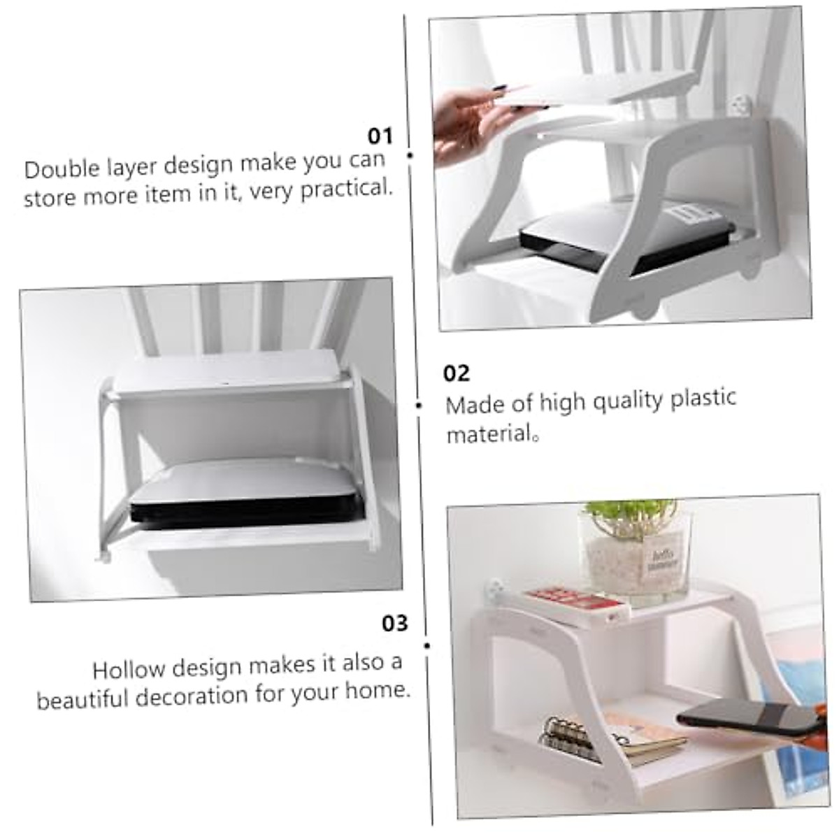 SOESFOUFU 1pc Router Storage Rack Layer Storage Shelf Router Rack Router Storage Mount Shelf Router Stand Wall Mount Shelf Double-layer Storage Holder Shelf Bracket Mini Router Plastic White