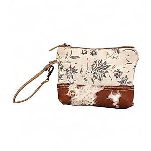 Myra Bag Floret Upcycled Canvas & Cowhide Wristlet Pouch Bag S-1523