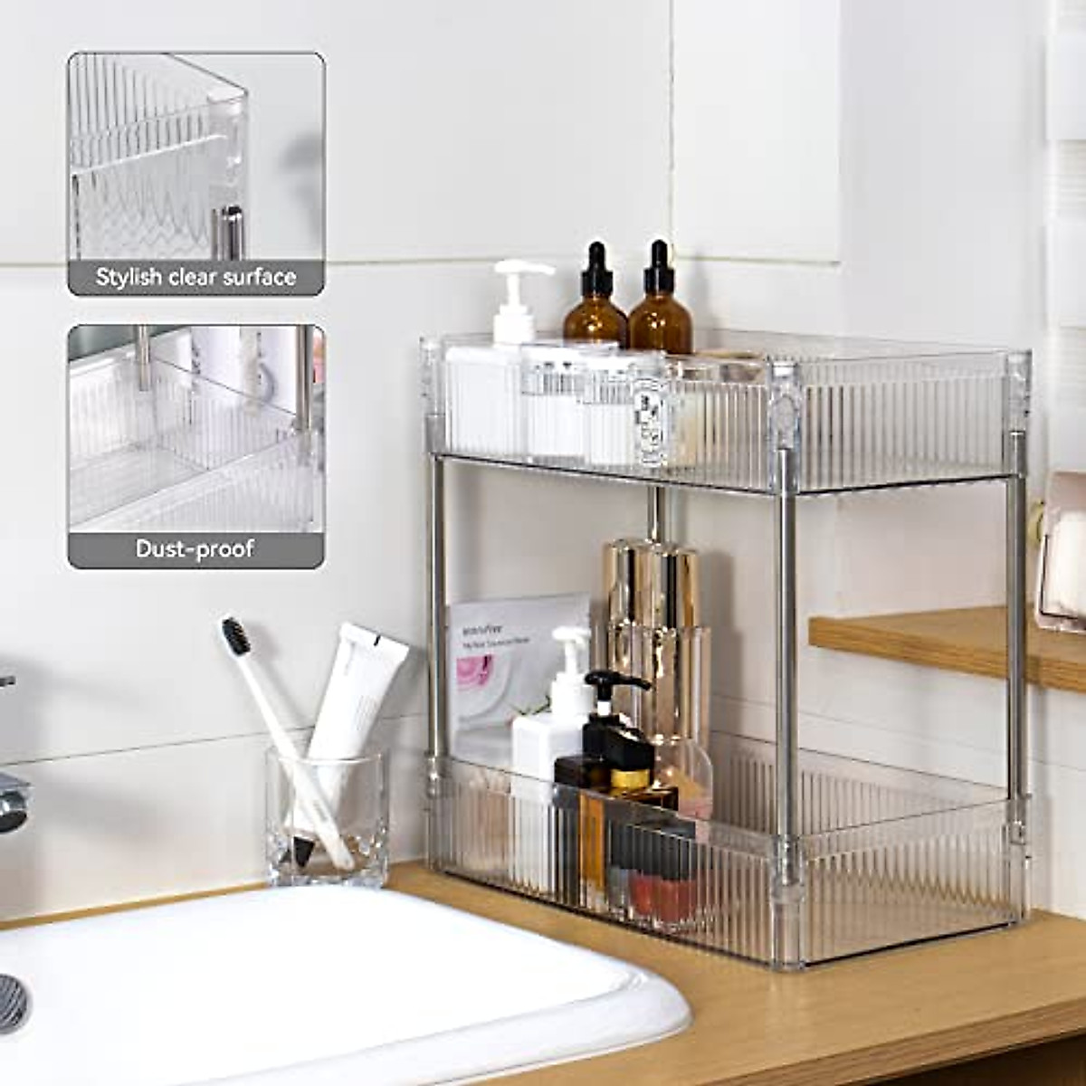 Bathroom Countertop Organizer Clear 2-Tier, Makeup Shelf Organizer for Makeup Perfume, Bathroom Storage Organizer Counter for Vanity Kitchen