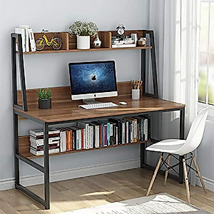 Tribesigns Computer Desk with Hutch, 47 inches Home Office Desk with Space Saving Design with Bookshelf for Small Spaces (Dark Walnut, 47)