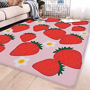 ROZERA Strawberry Rug Cute Strawberry Decor Kawaii Floor mat Non Slip Absorbent Washable Shaggy Aesthetic Area Rug for Bathroom Bedroom Living Room Kitchen Door Mats for Girls 19.7x31.5 in