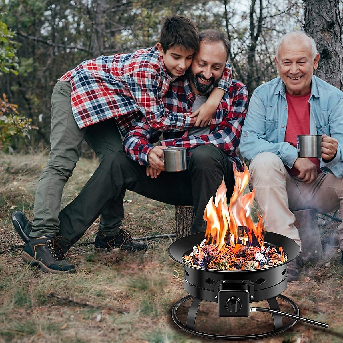 ReunionG 58,000 BTU Portable Propane Outdoor Fire Pit, w/ Cover & Carry Kit, CSA Certification, , Lava Rocks & 10 FT Hose, Durable Gas Fire Bowl for Outdoor Heating, Camping and Party, black