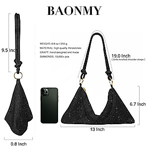 Baonmy Rhinestone Purse Silver Purse Women Evening Bag Sparkly Purse for Party Club Wedding Silver Hobo Purses for Women(Black)