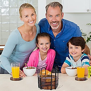 Coasters for Drinks, Set of 5 Natural Pine Wood Style Drink Coaster with Holder for Coffee Wooden Table, Mandala Coasters with Non-Slip Mat, Tabletop Protection, Suitable for Kinds of Cups