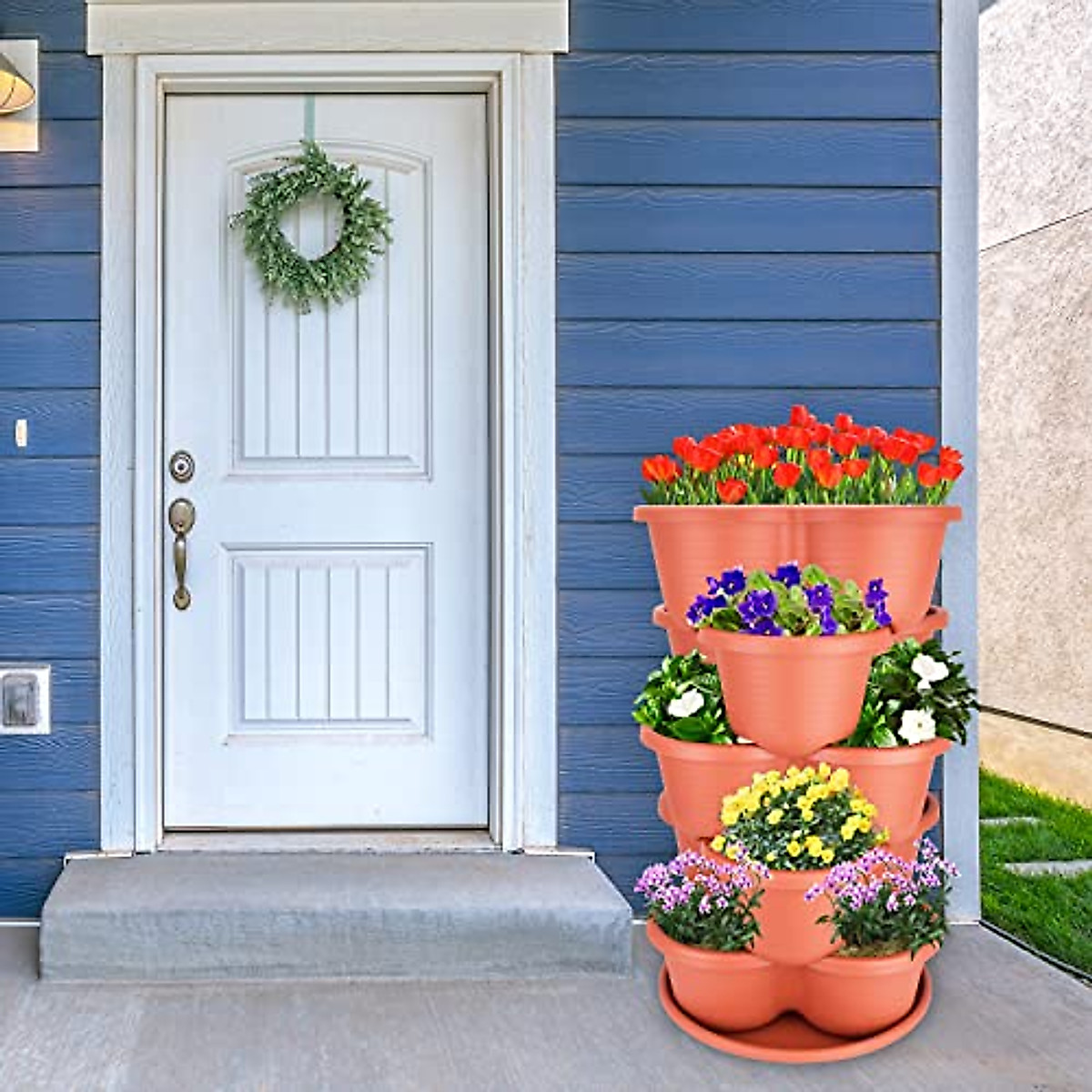 RooTrimmer Stackable Planter, Vertical Garden Planter, Strawberry Planter, Indoor/Outdoor Planters, 5 Tier Garden Tower, Herb Planter for Growing Vegetables and Succulents (Bick Red)