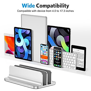 OMOTON [Updated Dock Version] Vertical Laptop Stand, Double Desktop Stand Holder with Adjustable Dock (Up to 17.3 inch), Fits All MacBook/Surface/Samsung/HP/Dell/Chrome Book (Silver)