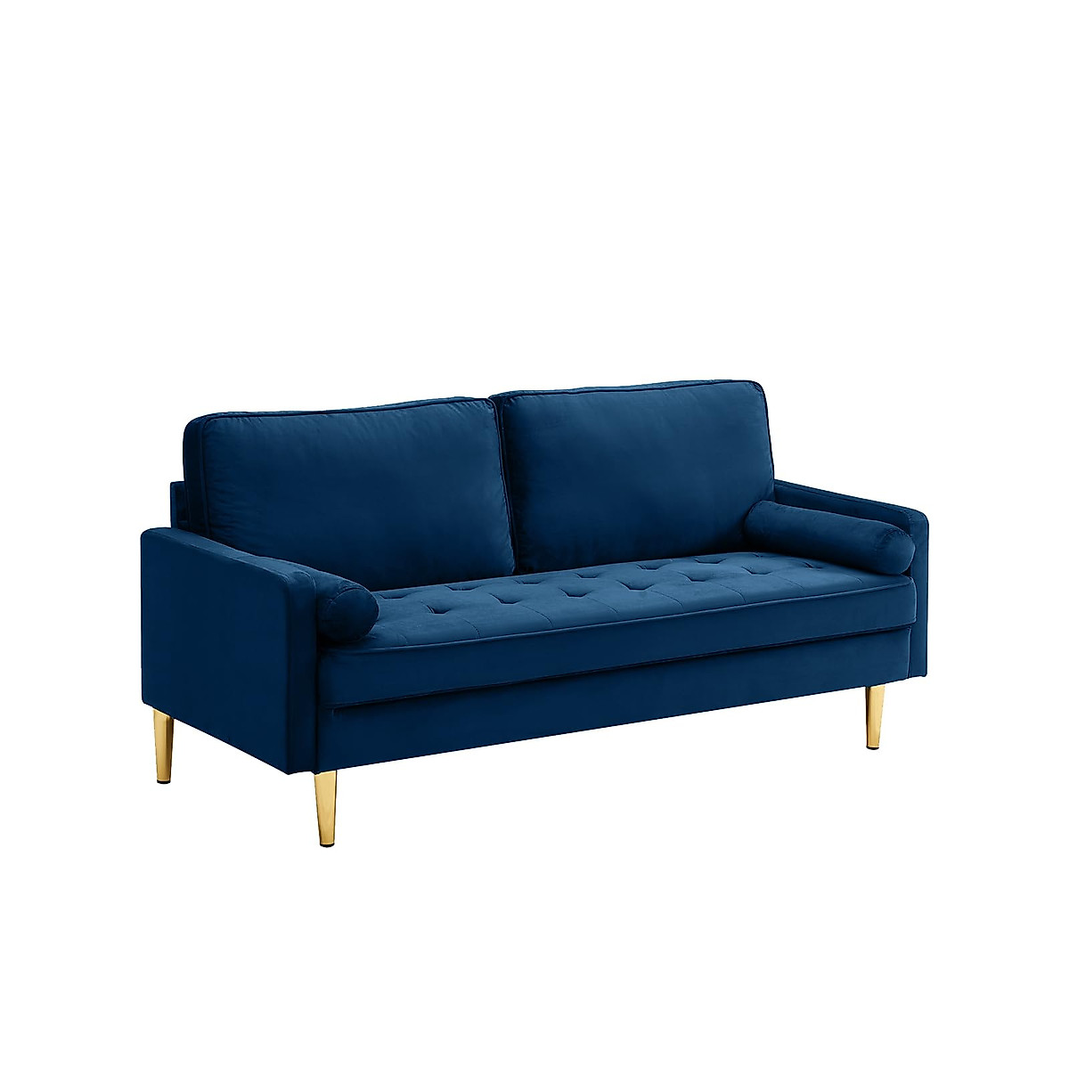 GPCRAC 67'' Velvet Sofa Bed, Modern Loveseat with Gold Metal Legs and 2 Bolster Pillows, Velvet Love Seats Couch for Small Spaces, Living Room, Apartment (Blue)