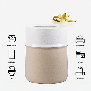 Decorative Round Small Trash Can Wastebasket, Garbage Container Bin for Bathrooms, Powder Rooms, Kitchens, Home Offices - Sand Glaze Non-Slip Design,Beige