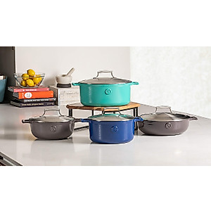 SAVEUR SELECTS Enameled Cast Iron 4-1/2-Quart Braiser with Stainless Steel Lid, Rabbit Grey, Voyage Series