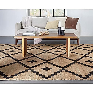 Well Woven Lebbiah Natural & Black Color Hand-Woven Chunky-Textured Jute Tribal Geometric Area Rug (8' x 10')