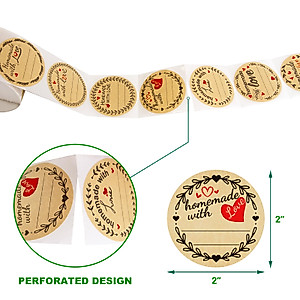 500Pcs Homemade with Love Stickers with Lines Jar Canning Labels for Baked Packaging Cookie Bags Roll 2”