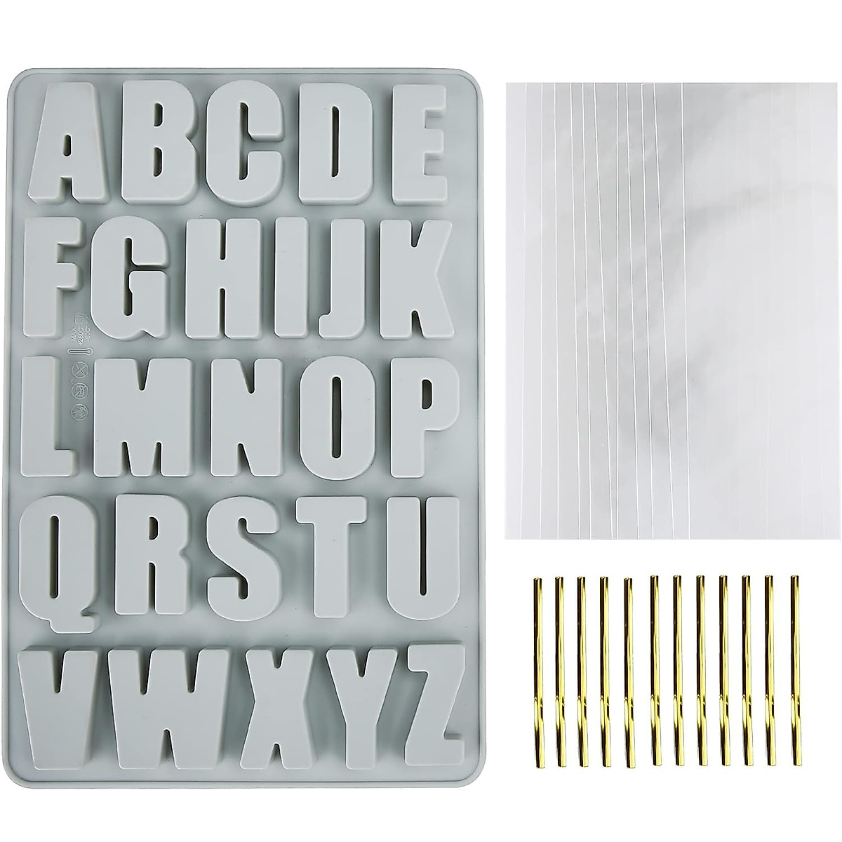 Wocuz 26 Large Letters Silicone Mold Alphabet Crayon Mold Chocolate Mold Biscuit Ice Cube Tray with 12 Sets of Present Packages for DIY Name Letter Gifts for Students Graduation Easter Party
