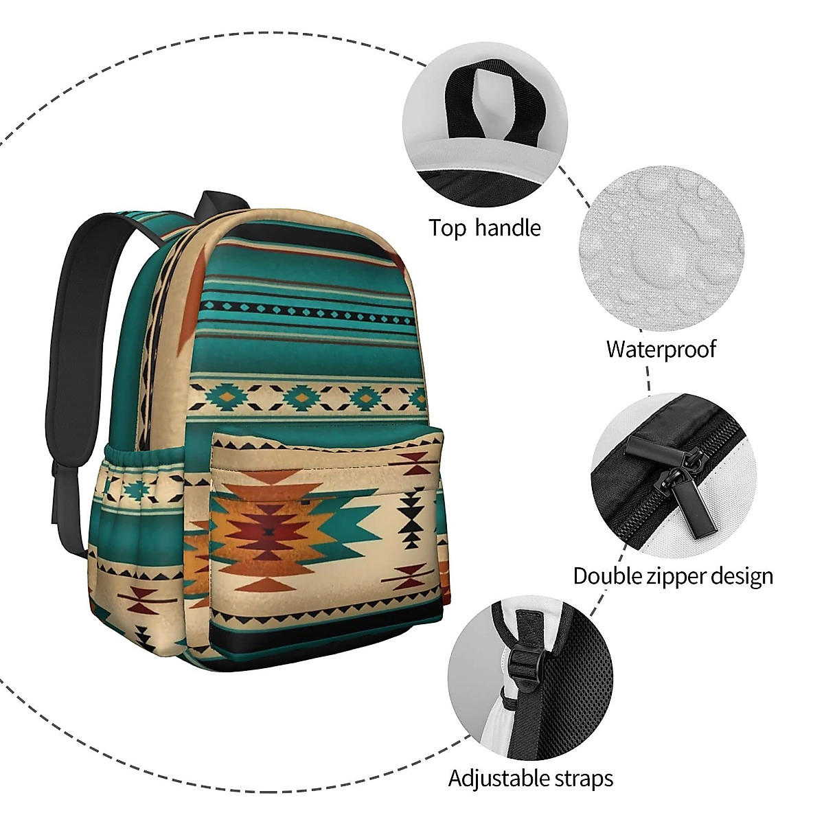 Backpack for Teen Girls Womens School Laptop Bookbag Travel Rucksack Large Capacity and Lightweight School Backpack Western Southwest Mesas Pattern