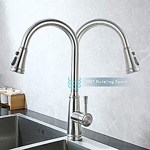 TEEKIA Kitchen Faucets,Single Handle Kitchen Sink Faucet with Pull Down Sprayer, 3-Mode Stainless Steel High Arc Retractable Sprayer Kitchen Faucet Fixture, Brushed Nickel Kitchen Faucet