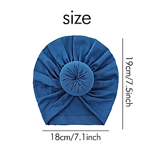 8 Pack Solid Green Blue Red Pink Gray Large Donut Ball Knot Bow Cotton Beanie Turban Hat Cap India Muslim Islamic Headwrap Winter Hospital Nursery for Newborn Baby Girl Infant Toddler Kids