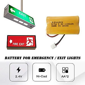 GLESOURCE (2 Pack 2.4V 1100mAh Battery Replacement for Exit Sign Emergency Light Exitronix 10010036 Lithonia 10010034 Interstate NIC1394 BEL-179