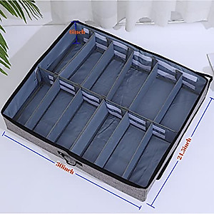 PORTMAXI Under Bed Shoe Storage Organizer, Extra Large, Adjustable Dividers, Fits 12 Pairs, Under Bed Storage Solution(Grey)