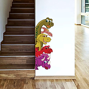 Dinosaurs Behind The Door Decals Dinosaur Wall Decals Peel & Stick Removable Stickers for Children Kids Bedroom Living Room Mural Wall Art