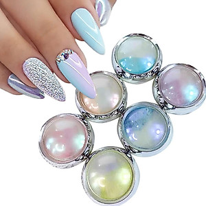 6 Color Chrome Nail Art Powder Sparkling Mermaid Aurora Nail Glitter Allstarry Nail Powder for Acrylic Nails Shiny Pigment Holographic Mirror Effect Pigment Chrome Nail Art Supplies