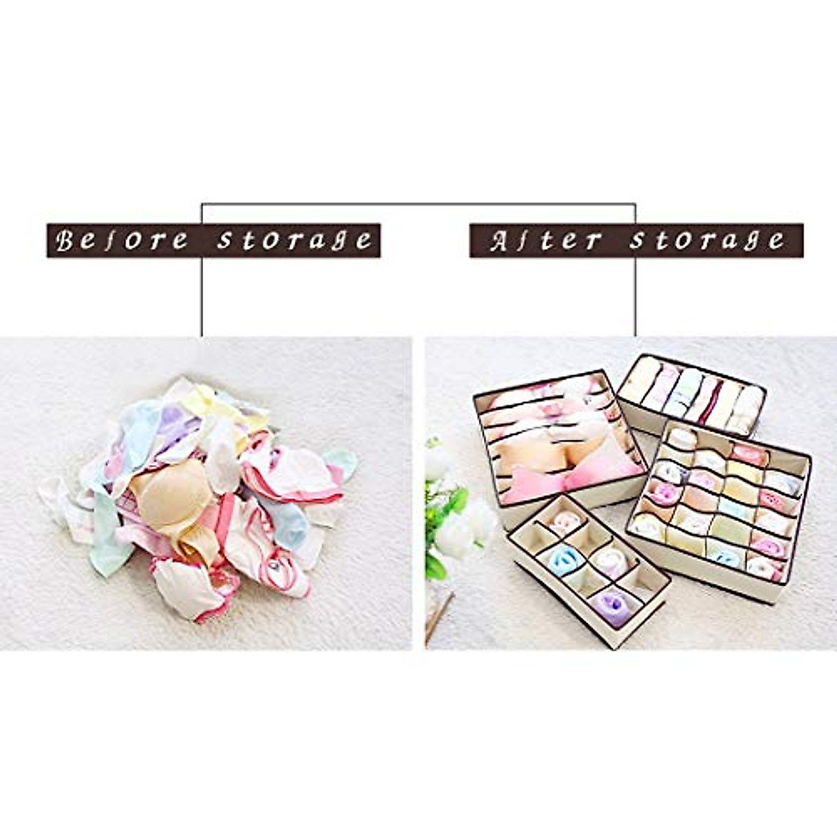 HOOPLE Foldable Organizers, Drawer Storage Boxes, Closet Organizer, Under Bed Organizer 4 Set Simple Houseware (White)