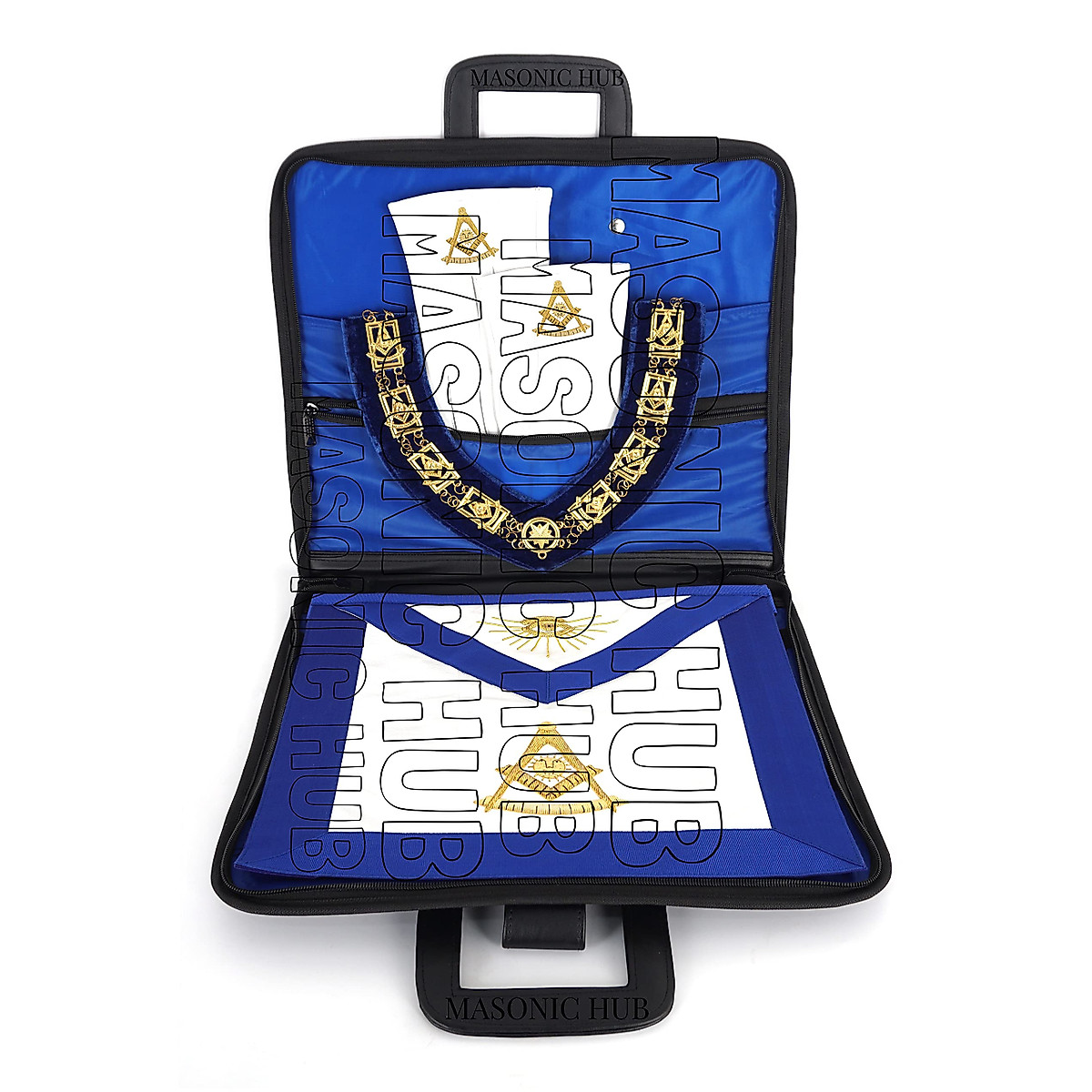 Masonic Hand Embroidered Past Master Masonic Apron carrying Case with Handle [BLACK]