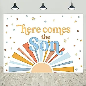 Sunshine Baby Shower Backdrop for Boys Boho Here Comes The Son Baby Shower Party Decorations Boy Sonshine Shower Decor Banner Photobooth Supplies 5x3ft