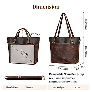 S-ZONE Large Genuine Leather Tote Bag for Women Top Handle Crossbody Shoulder Purse Vintage Work Satchel Handbag