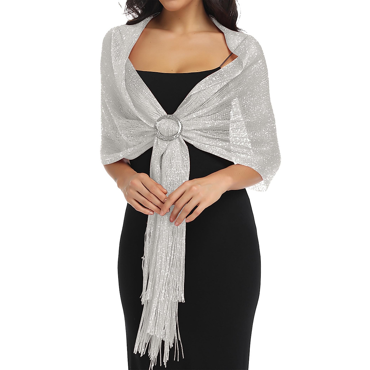 Silver Shawls and Wraps for Evening Dresses Shall for Women Dressy Shawls for Evening Wear Transparent Scarf for Dresses (Silver)