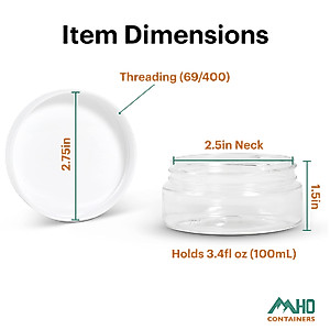 MHO Containers | Clear, Refillable PET Containers, White Screw-On Lid, BPA/Paraben Free - 3.4 fl oz (100mL) — Set of 12