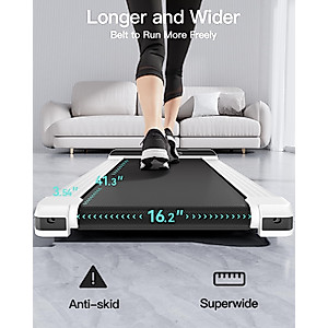 UMAY Under Desk Treadmill with Foldable Wheels, Portable Walking Jogging Machine Flat Slim Treadmill with Free Sports App & Remote Control, Jogging Running Machine for Home/Office White