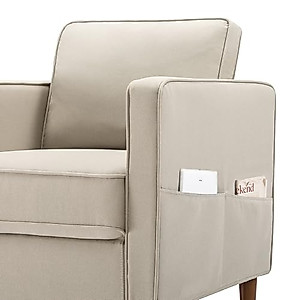 Mellow HANA Modern Linen Fabric Loveseat / Sofa / Couch with Armrest Pockets, Sand Grey
