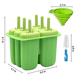Silicone Popsicle Molds Shapes 6-Cavity Reusable Homemade Ice Pop Maker Molds with Lids, BPA Free & Easy Release, Green