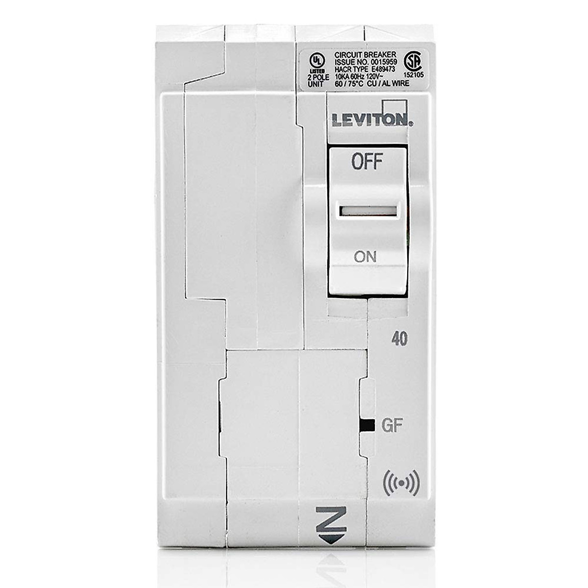 Leviton LB240-GS 40A 2-Pole Plug-On Smart GFCI Branch Circuit Breaker, Hydraulic Magnetic, 120/240 VAC, White