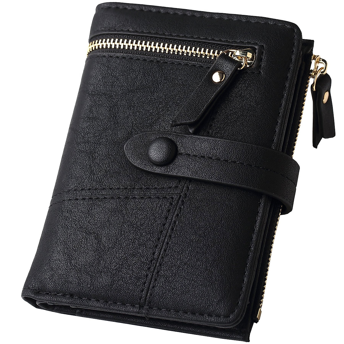 Fanaztee Womens RFID Blocking Black Leather Organized Wallets Purse Compact Bifold Clutch for Girls