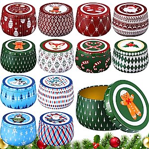 Yungyan Christmas Candle Tin Cans Set Metal Candles Tin Gifts Jars with Lids 8 oz Christmas Cookie Tins Candle Containers for Candle Making Storing Biscuits Tea Party Favors(24 Pcs)