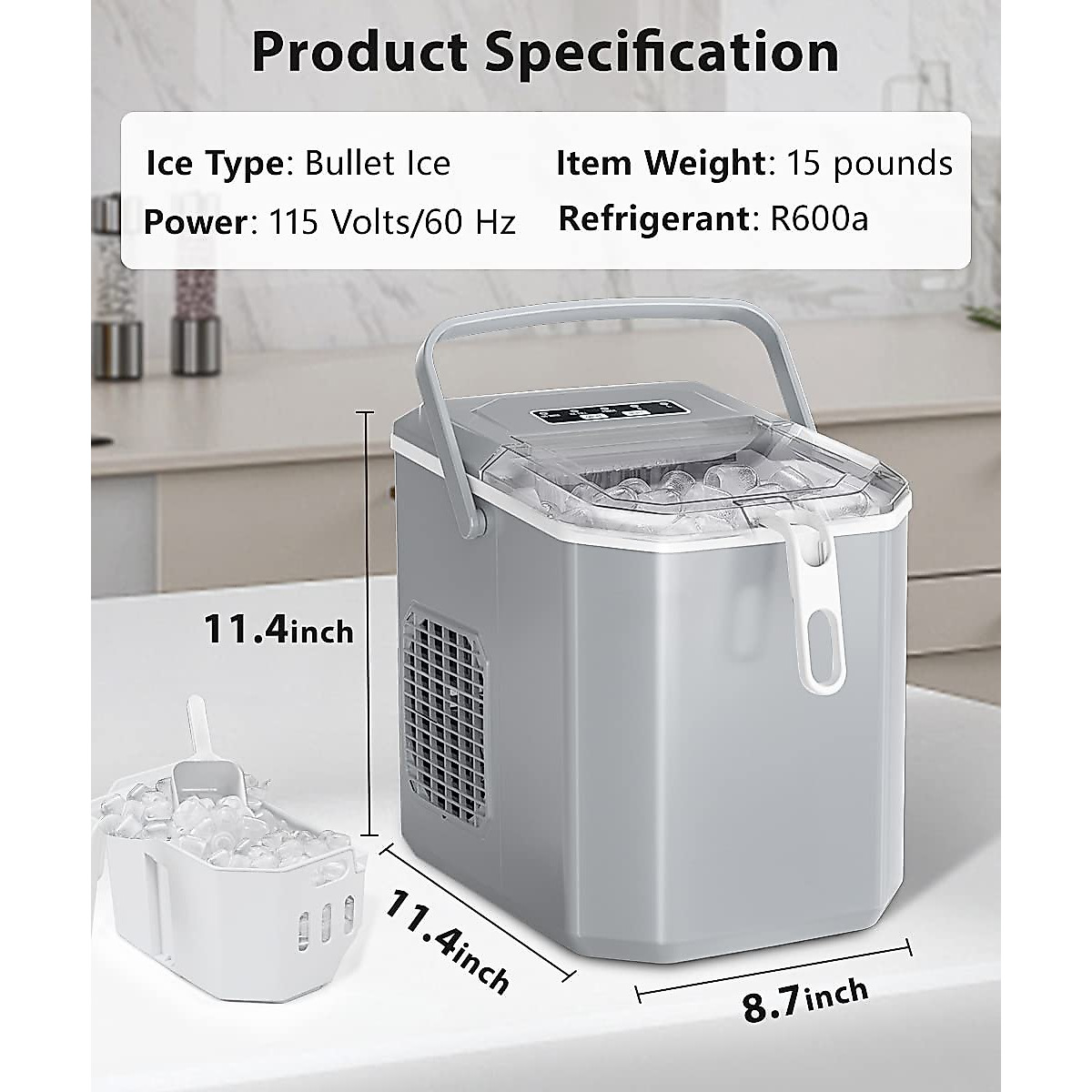 COWSAR Ice Makers Countertop, Ice Maker Machine 6 Mins/9 Pcs Bullet Portable Ice Maker Machine 26.5lbs/24Hrs with Self-Cleaning, Ice Scoop and Basket, Ice Maker for Party/Kitchen/Home/Office