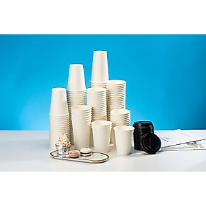 RACETOP [100 Pack 12 oz Hot Beverage Disposable White Paper Coffee Cup with Dome Lid, Large