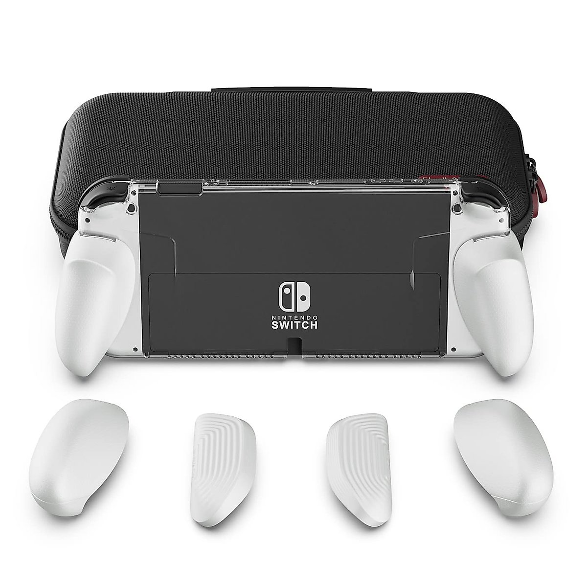Skull & Co. GripCase OLED Bundle: A Dockable Transparent Protective Case with Replaceable Grips [to fit All Hands Sizes] for Nintendo Switch OLED Model- OLED White