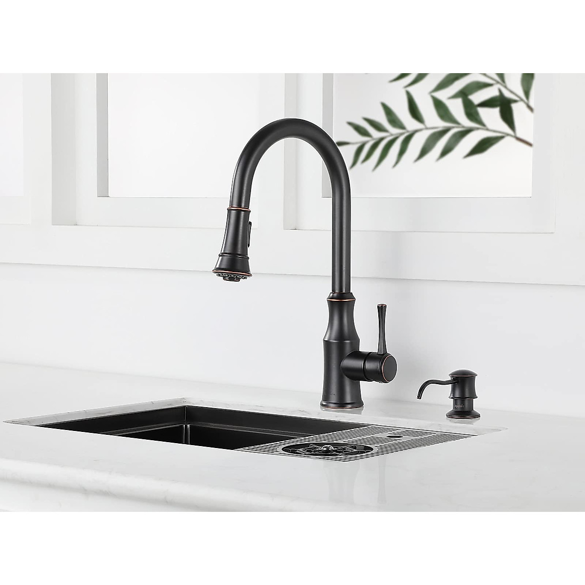 AguaStella AS94ORB Oil Rubbed Bronze Pull Down Kitchen Faucet and ASF42ORB Oil Rubbed Bronze Built in Soap Dispenser Combination