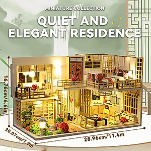 Flever Dollhouse Miniature DIY House Kit with Japanese Style, Creative Room with Furniture for Romantic Valentine's Gift (Quiet and Elegant Residence)