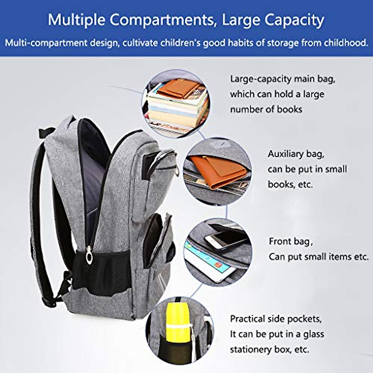 HOPYOCK-Kids Backpacks for Boys and Girls,Multi-Pocket Elementary and Middle School Backpack with Reflective Design,School Bags Fit for 6-16 Years Old