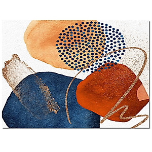 Mid Century Terracotta Abstract Geometry Area Rug, Burnt Orange Navy Block Gold Line Accent Indoor Rugs, Home Decor Soft Rugs Collection Comfy Floor Mat for Bedroom Living Room 5x6ft